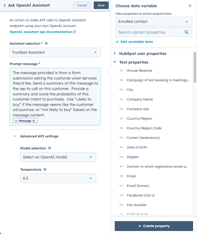 Connect your OpenAI account to HubSpot